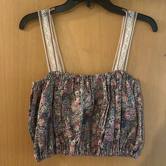 Tops | Womens Floral Lace Bohemian Cottagecore Crop Tank Top Pink Cream ...